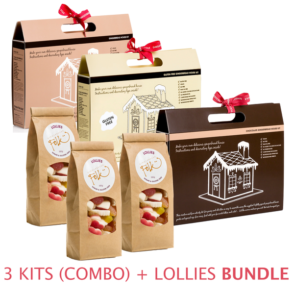 Bundle: 3 House Kits combo + 3 Lollies + Free Shipping - Gingerbread Folk